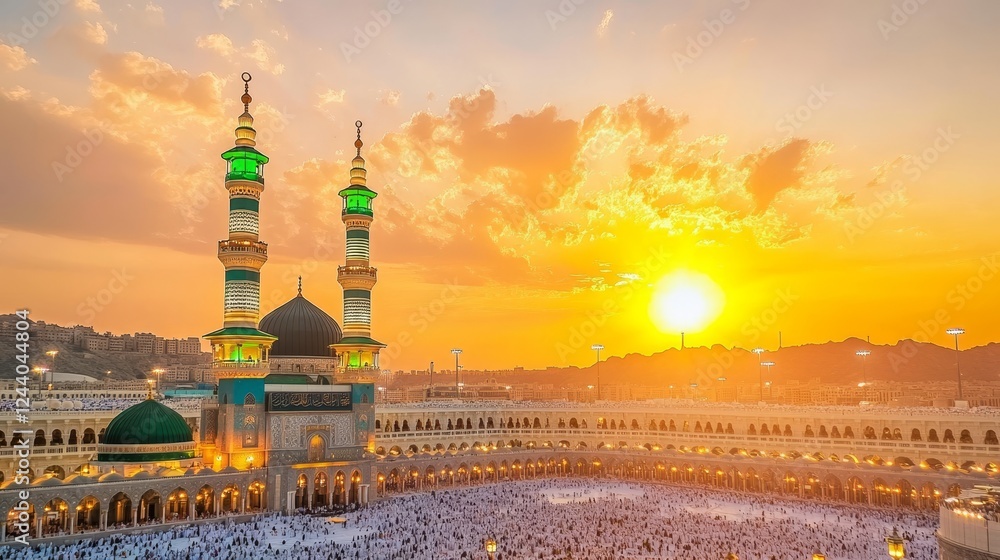 Sacred Sunset Awe-Inspiring View of Iconic Islamic Mosque during Golden ...