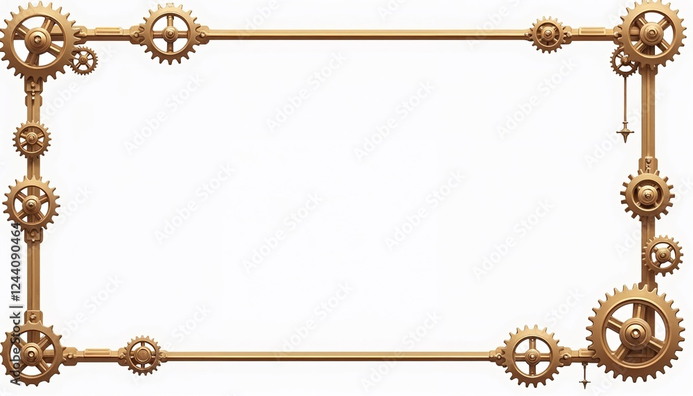 Flat vector-style steampunk frame with simple gear shapes in bronze and ...