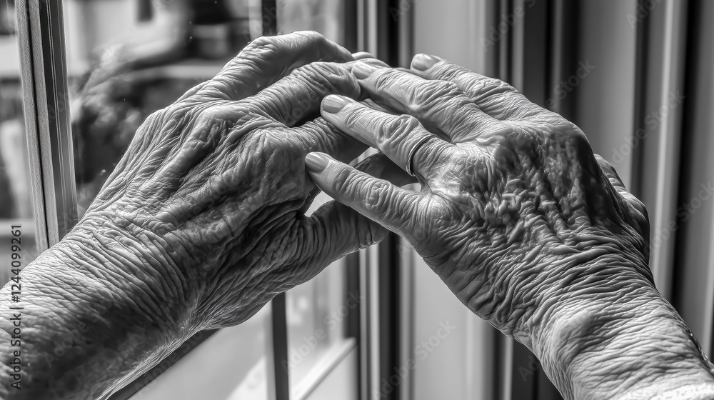 Hands of connection and care between two elderly individuals expressing ...