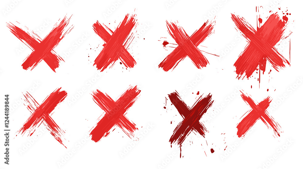 Red cross brush stroke x sign. Check mark icon vector crosses isolated ...