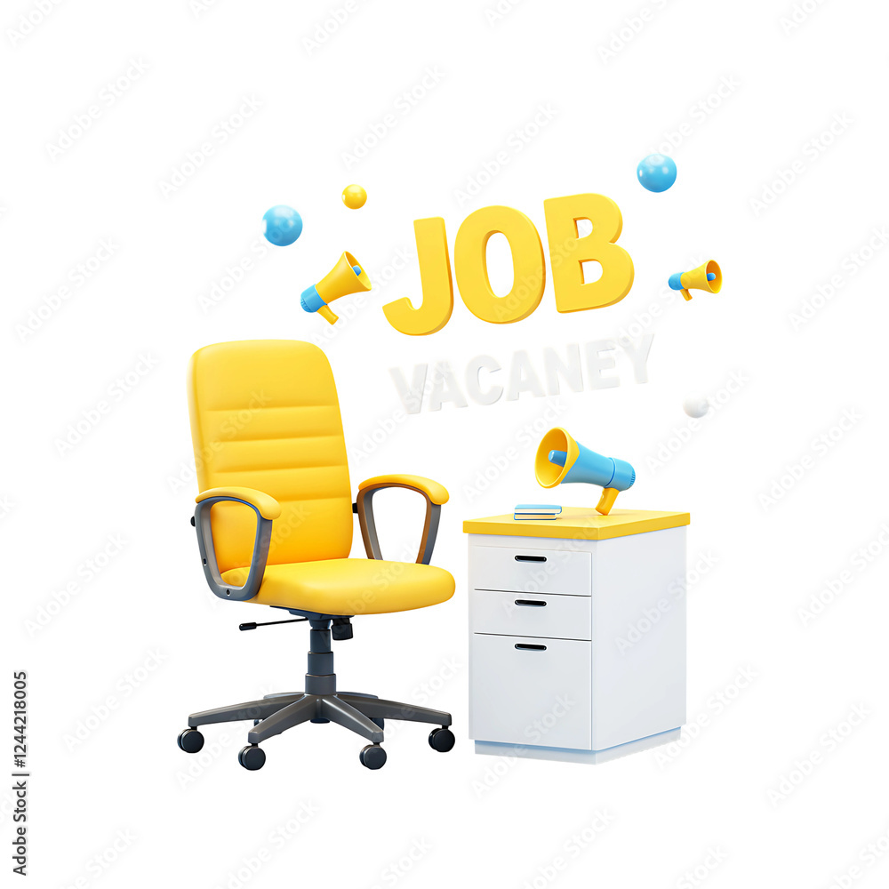 Job Vacancy Concept with Office Chair, Filing Cabinet, and Megaphones ...