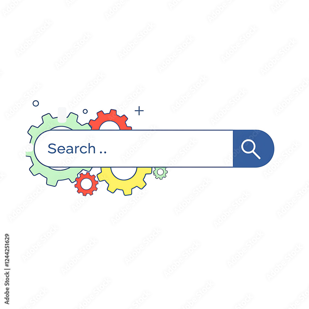 Search Bar with Colorful Gears and Cursor Arrow on Transparent ...