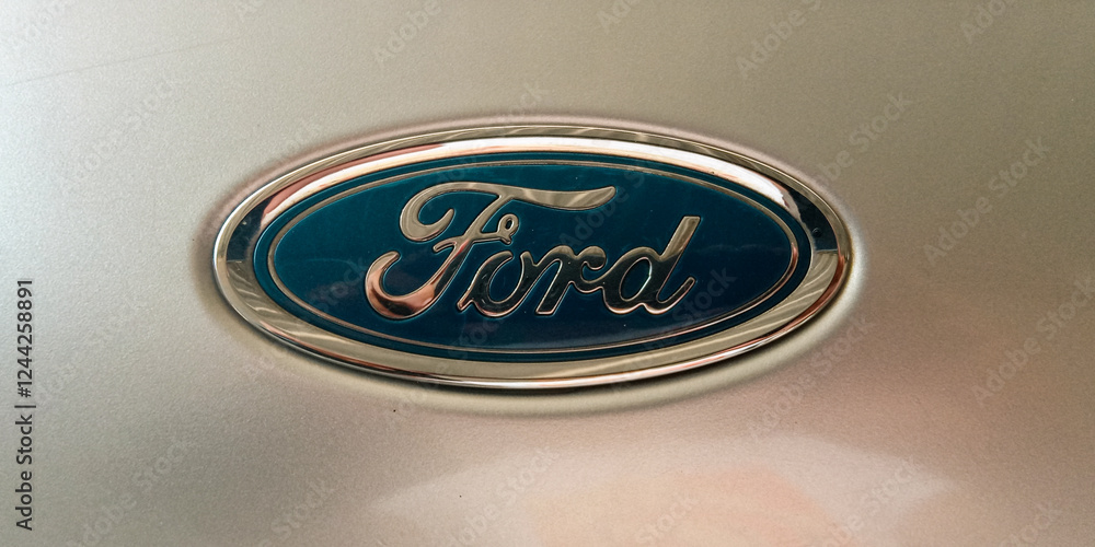Stock-Foto „Logo of the Ford automaker, founded by Henry Ford, Ford ...