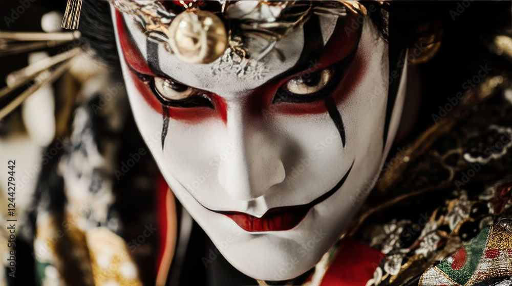 Japanese kabuki theater vector icon, Japan culture, history and ...