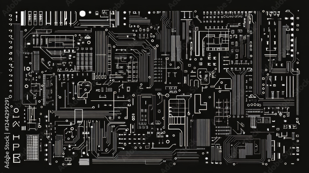 Techno circuit font, motherboard line type, digital computer typeface ...