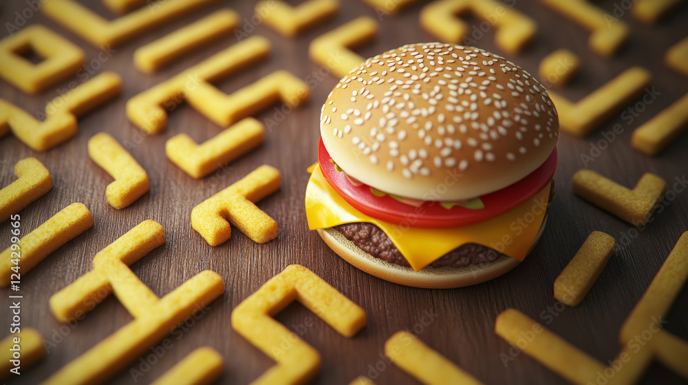 Labyrinth maze. Help to fast food characters find exit. Children ...