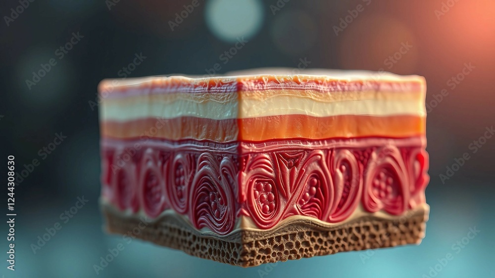 Cross-sectional illustration of human skin layers showing dermis ...