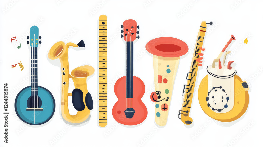 Kids height chart ruler. Cartoon musical instrument characters. Child ...