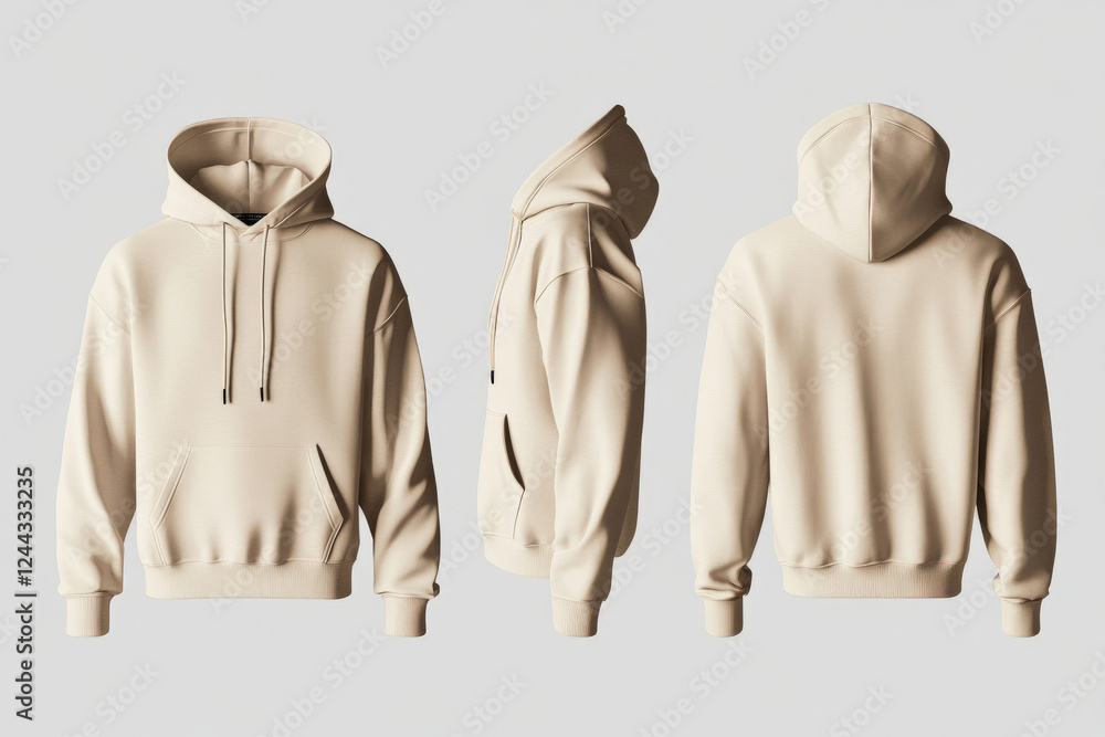 Stylish beige hoodie mockup from multiple angles on a neutral backdrop ...