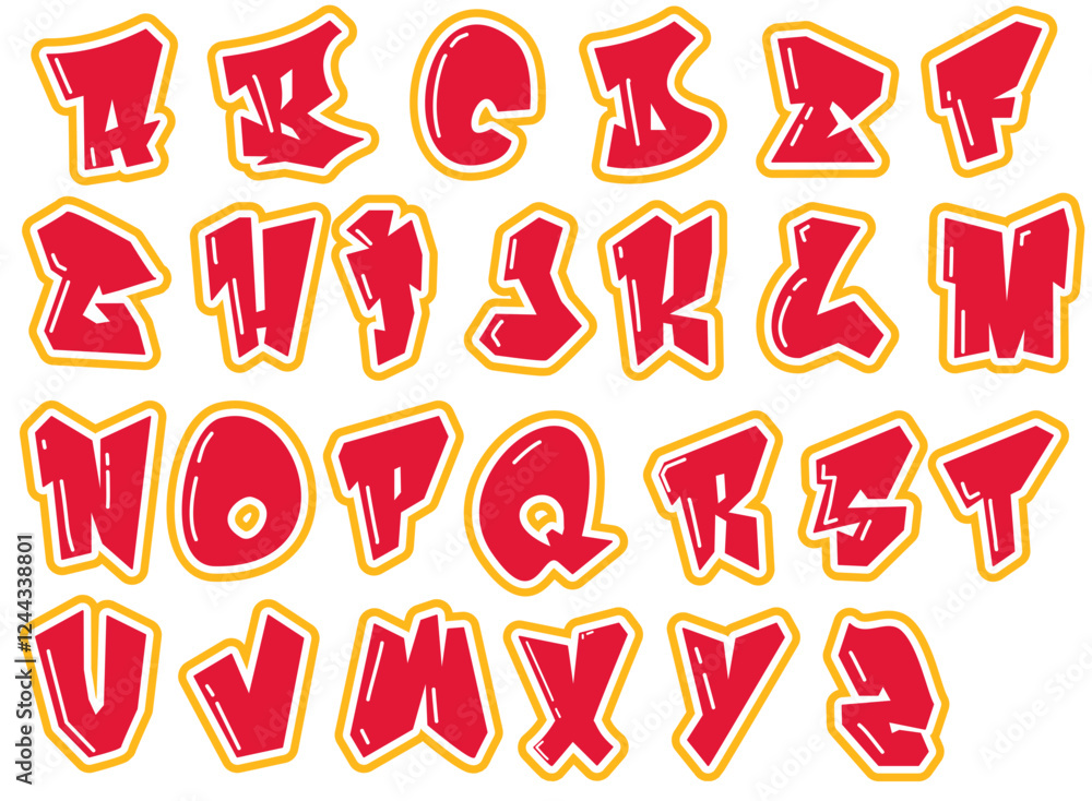 Alphabet - Single letters - graffiti style vector kit - gold and red ...