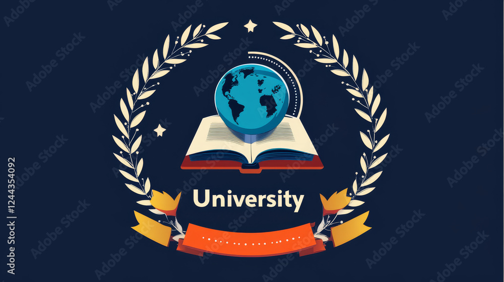 University emblem with a globe and open book logo surrounded by a ...