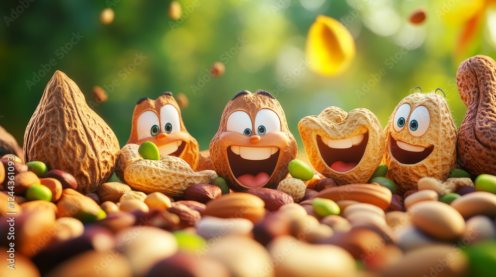 Cartoon cheerful nuts characters vector crossword puzzle game grid ...