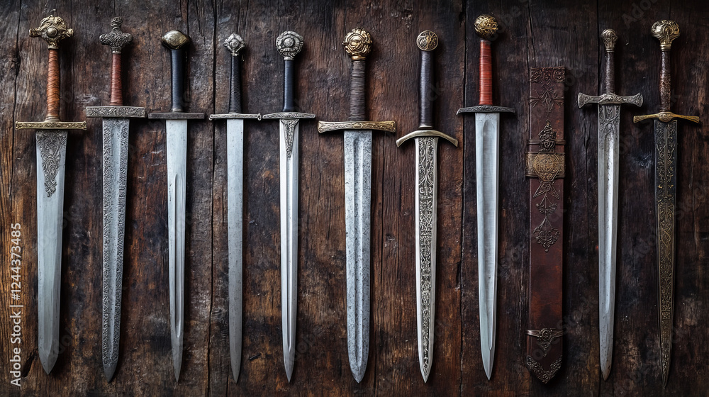 European knight medieval swords, heraldry. Vector weapon of medieval ...