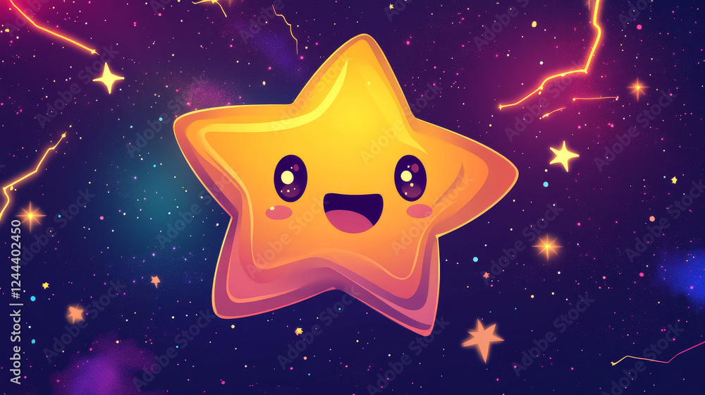 Cartoon excited kawaii star character or twinkle vector personage with ...