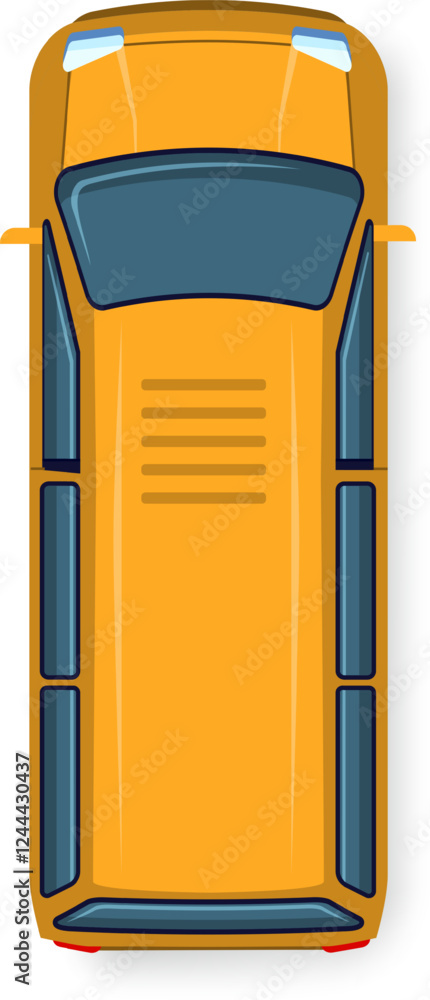 Illustration showing a top down view of a classic yellow school bus ...