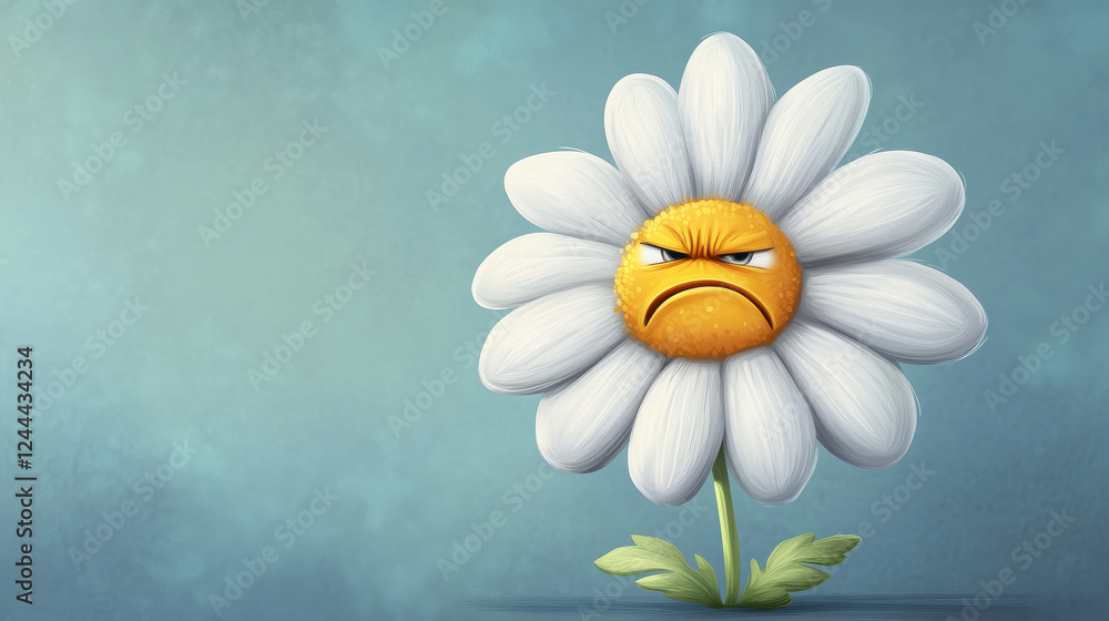 Ilustración de Stock Cartoon chamomile smile, angry daisy flower or ...