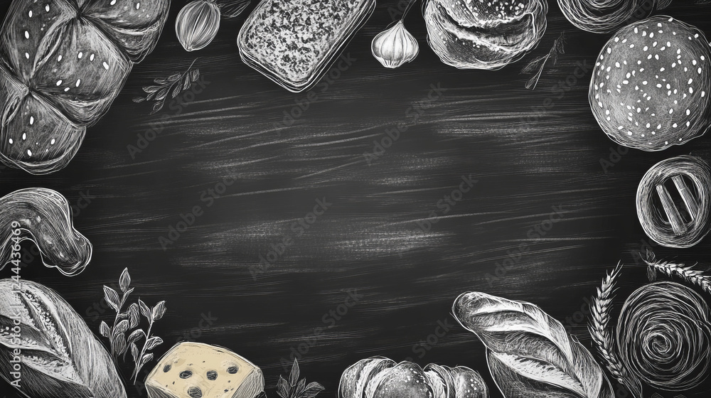 Bread house and bakery chalkboard banners. Rye and wheat bread with ...