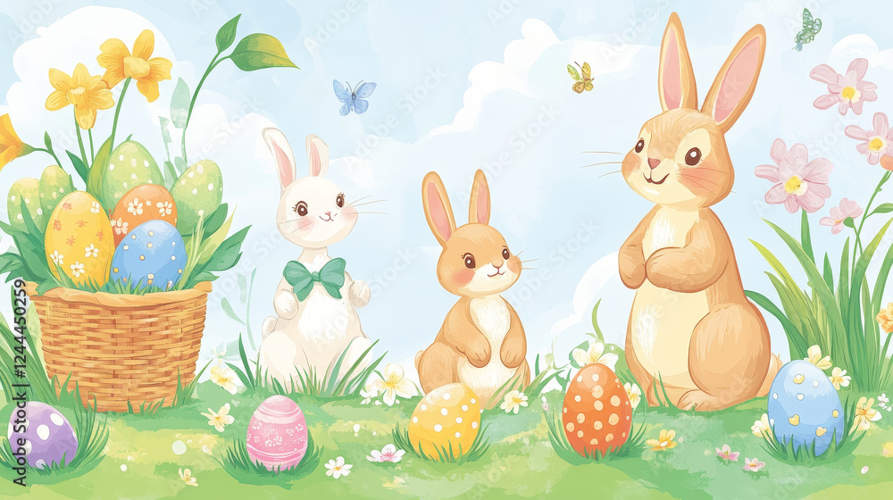 Kids height chart with Easter bunnies and eggs. Vector growth meter or ...