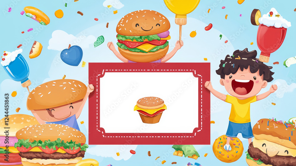 Kids yoga diploma cartoon fast food characters on fitness. Vector ...
