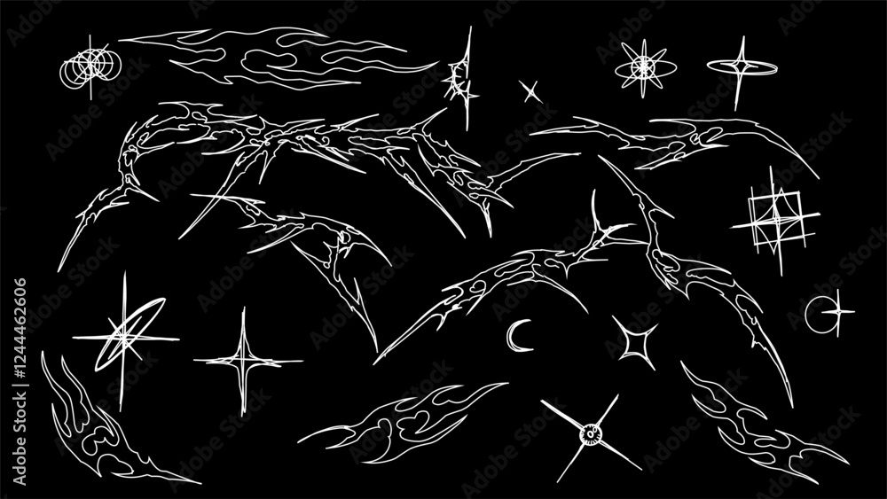 Neo tribal element, cyber gothic abstract black and white pattern ...