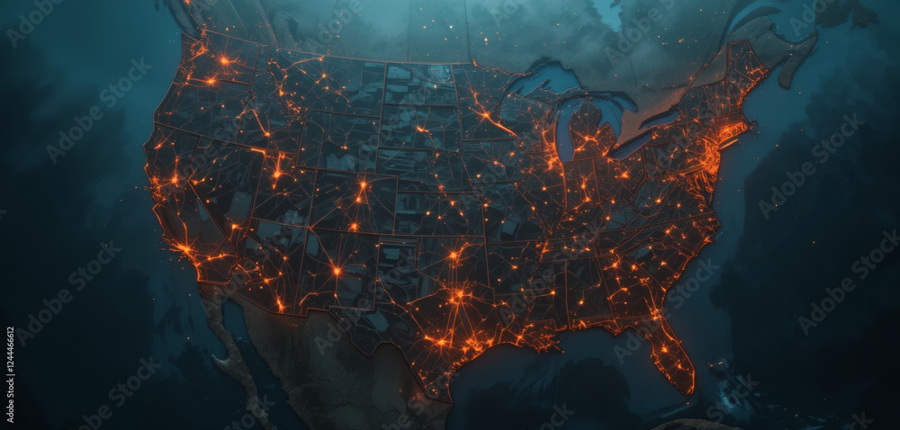 Cinematic Map of USA – Dramatic United States Map, High-Quality ...
