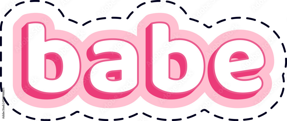 Babe lettering with pink stroke and dashed line forming a shape around ...