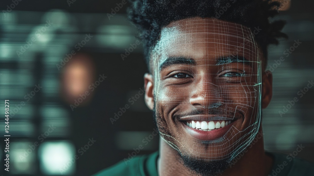 Headshot of a football player with digital computerized lines ...