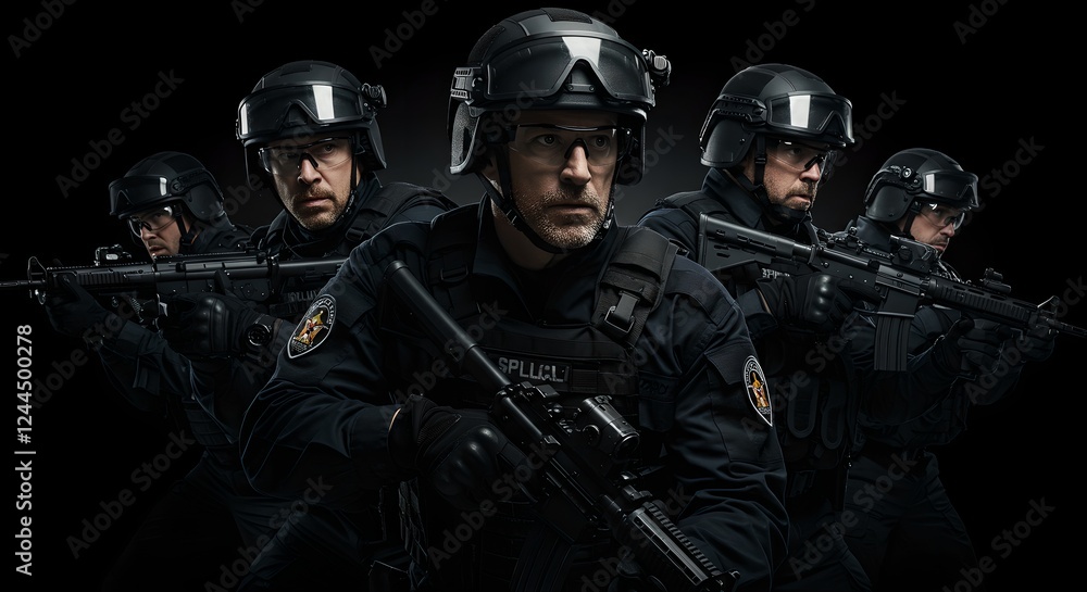 Special weapons and tactics team in full tactical gear. Professional ...