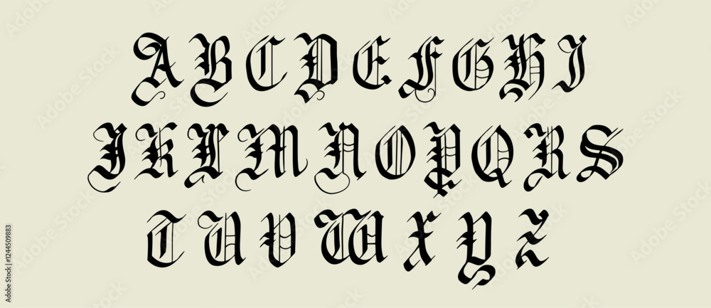 Gothic alphabet. Medieval handwritten typeface in old style made with ...