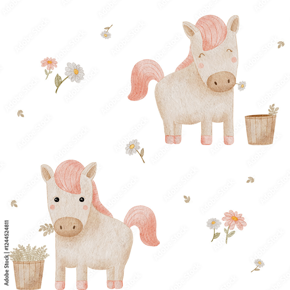 Cute horse seamless pattern on transparent background. use for kids ...