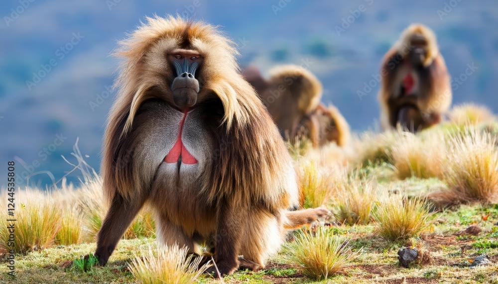 Majestic Gelada Baboon Frolicking in the Ethiopian Highlands, Semien ...