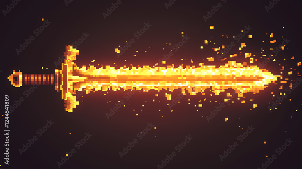 Shiny golden pixelated sword from a video game, perfect for fantasy ...