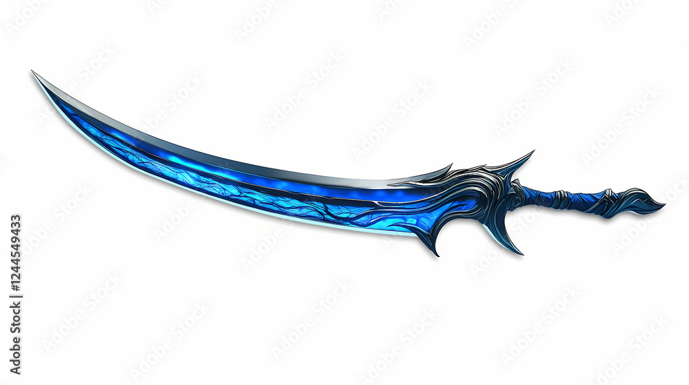 Blue sword with long blade isolated on white background for weapon and ...