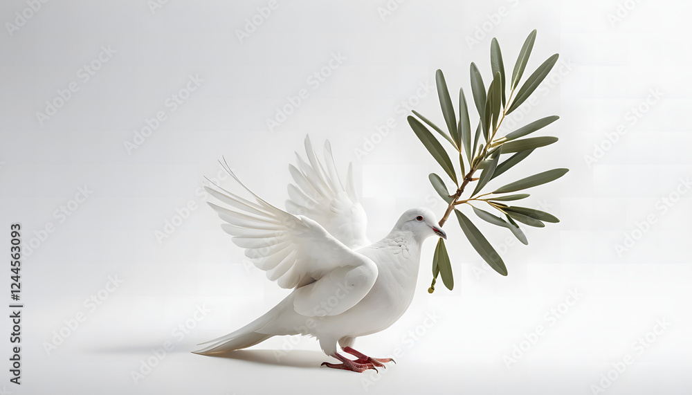 The symbol of peace, the dove of peace, A white dove carrying an olive ...