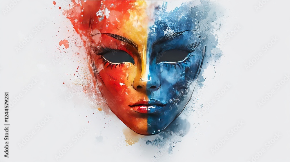 Artistic expression of duality colorful mask design digital artwork ...