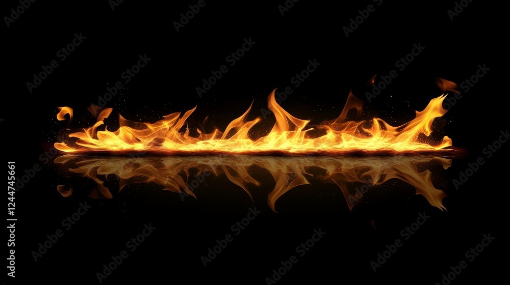Realistic fire with sparks and embers casting illuminating light on a ...