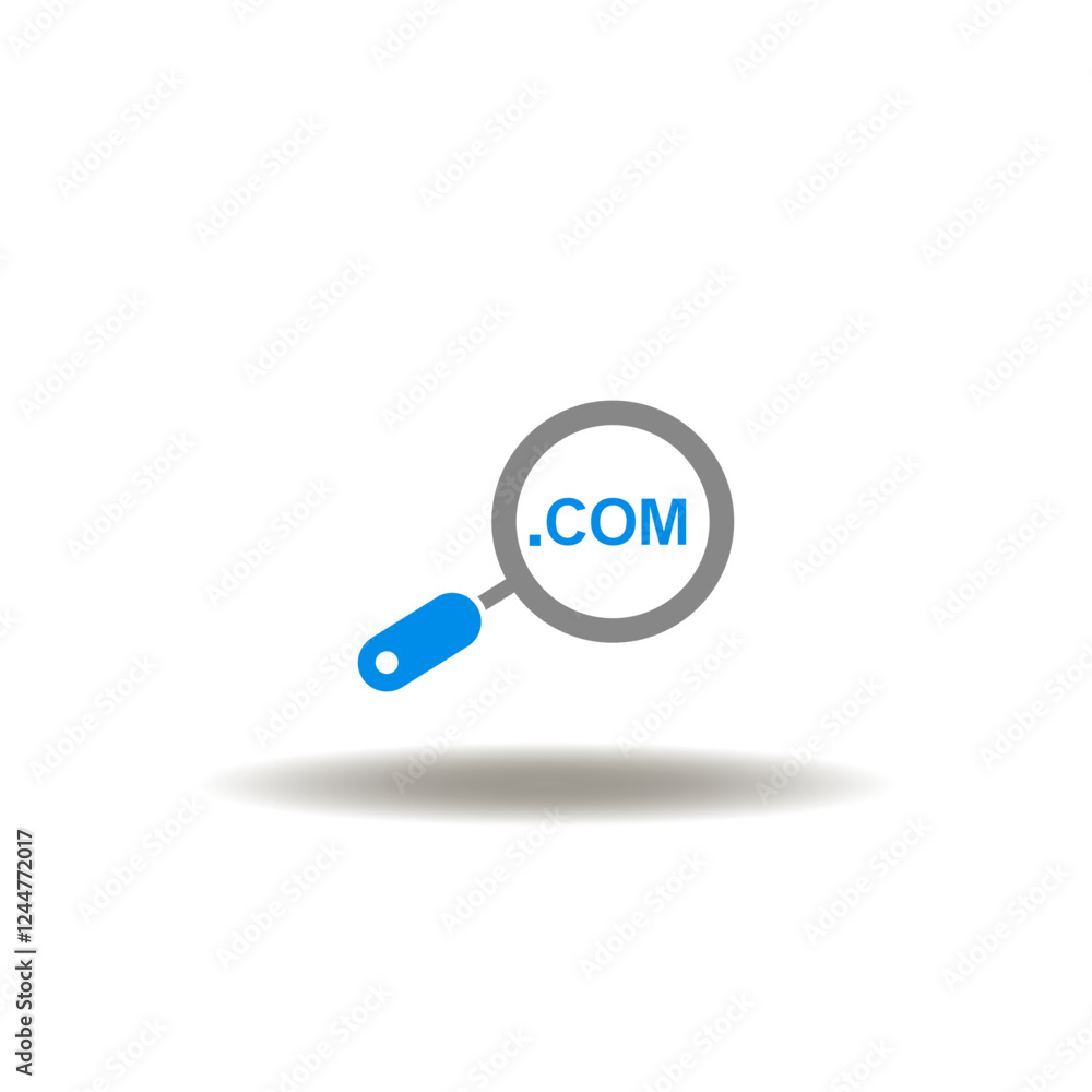Vector illustration of magnifying glass with dot com. Symbol of dot com ...