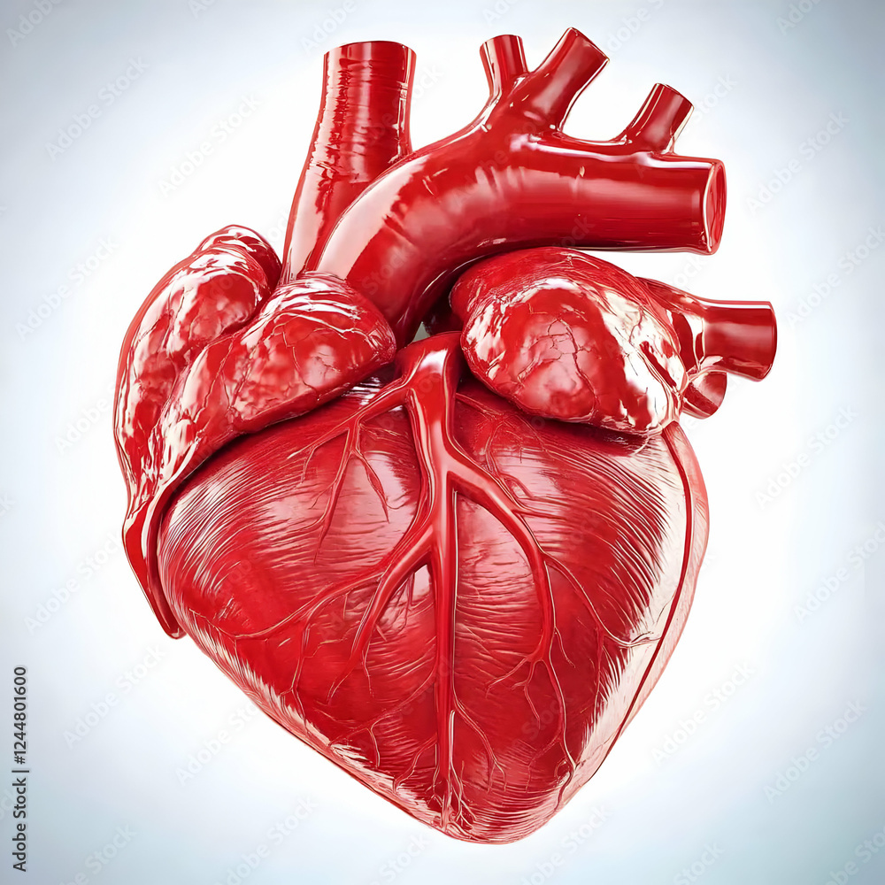 Realistic 3D Illustration of a Human Heart Shows Arteries and Veins ...