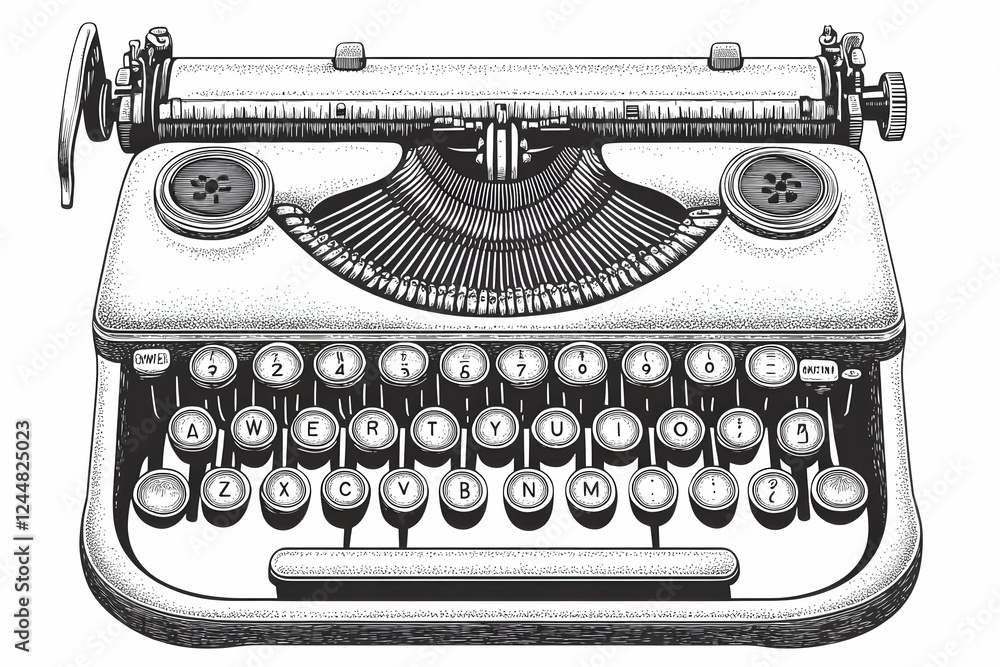 Vintage Typewriter Illustration Shows Keyboard, Keys, and Carriage ...