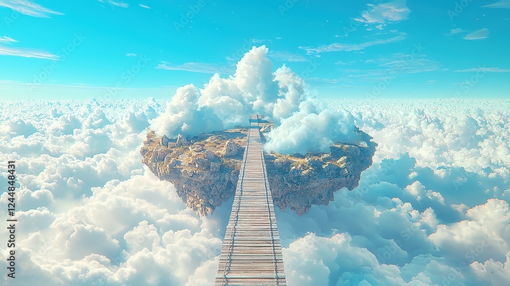 Floating Island Pathway, a surreal wooden bridge linking ethereal ...