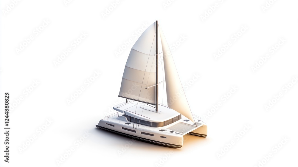 White catamaran sailboat on white background. Stock Illustration ...