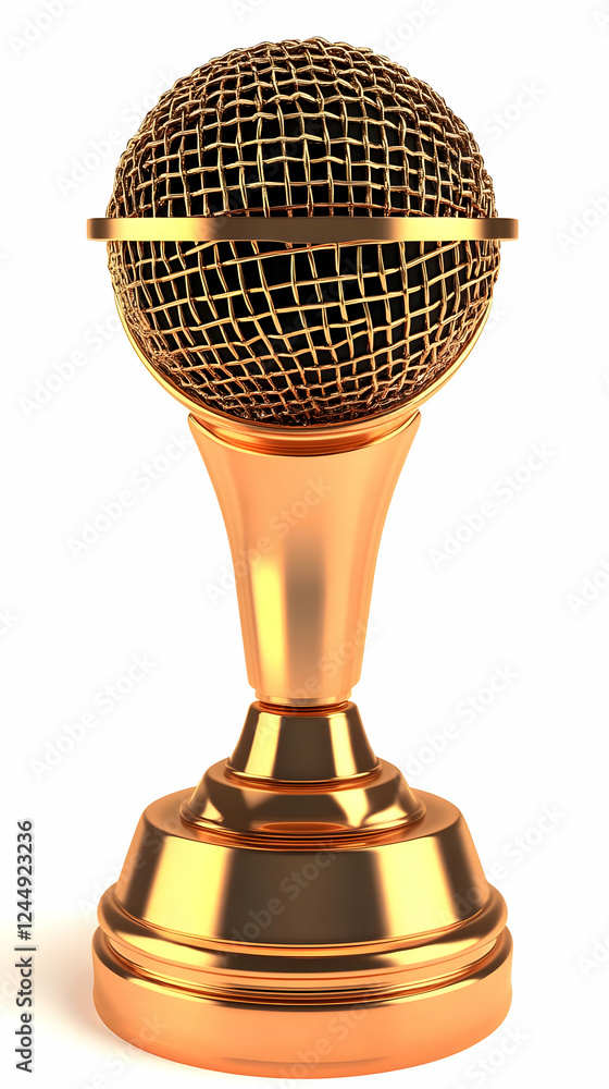 Golden Microphone Trophy Stands Tall on a White Background: A Symbol of ...