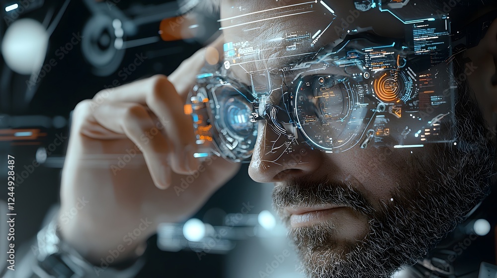 Futuristic digital interface displaying advanced intelligence powered facial planning and ...