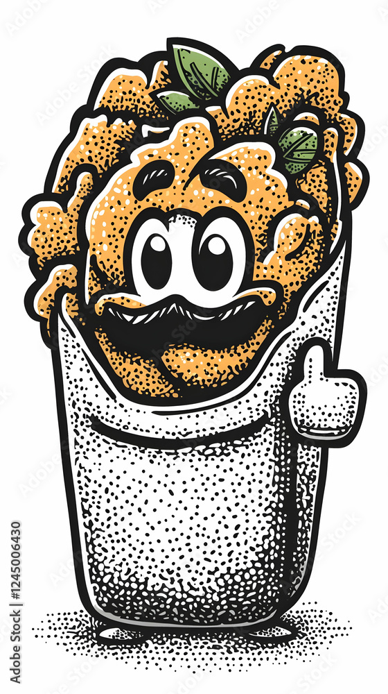 Cartoon Fried Chicken with Mustache Gives Thumbs Up in a Takeaway Box ...