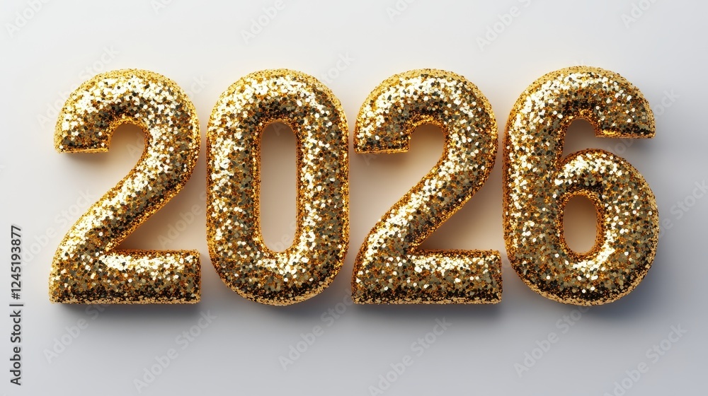 Sparkling gold 2026 numbers display on light background for ...