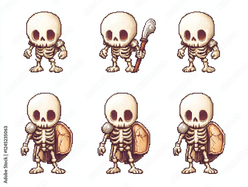 Pixel Art Skeletons Sprite Sheet Stock Illustration | Adobe Stock