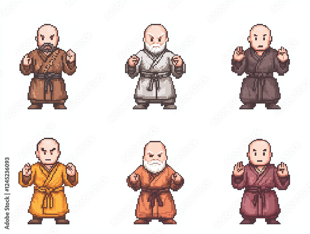 Pixel Art Monk Characters Collection Stock Illustration | Adobe Stock