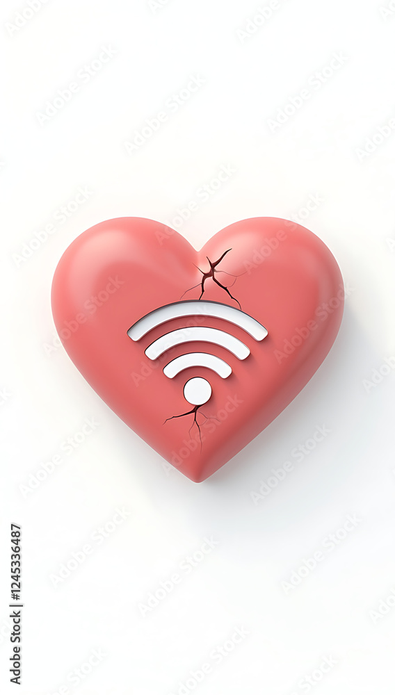 A simple 3D render of a heart icon with a cut-off Wi-Fi symbol inside ...