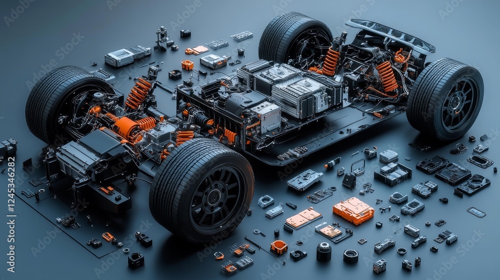 Exploded View of Electric Vehicle Platform with Detailed Components ...