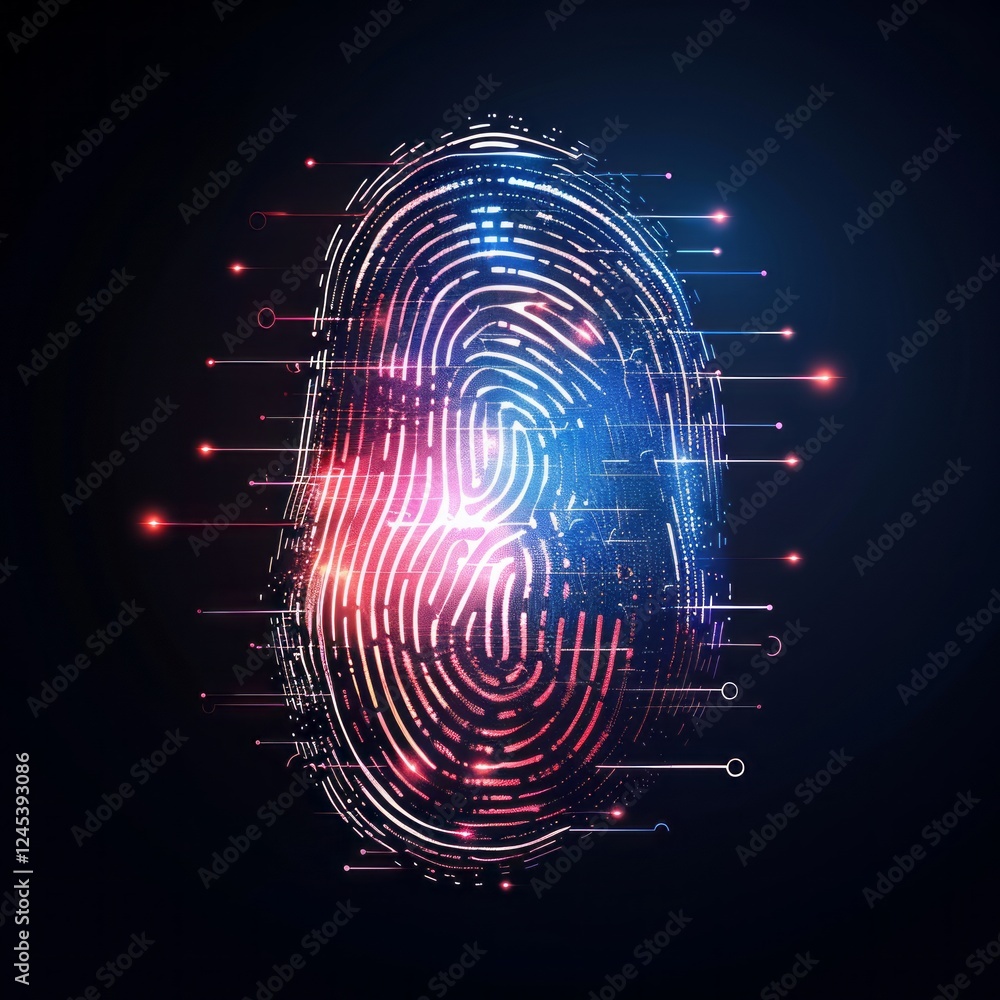Glowing Fingerprint: A vibrant, stylized fingerprint glows with an ...
